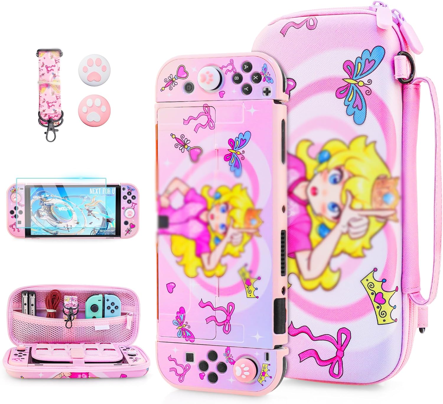 Amazon.com: FUNDIARY Pink Carrying Case for Nintendo Switch OLED with ...