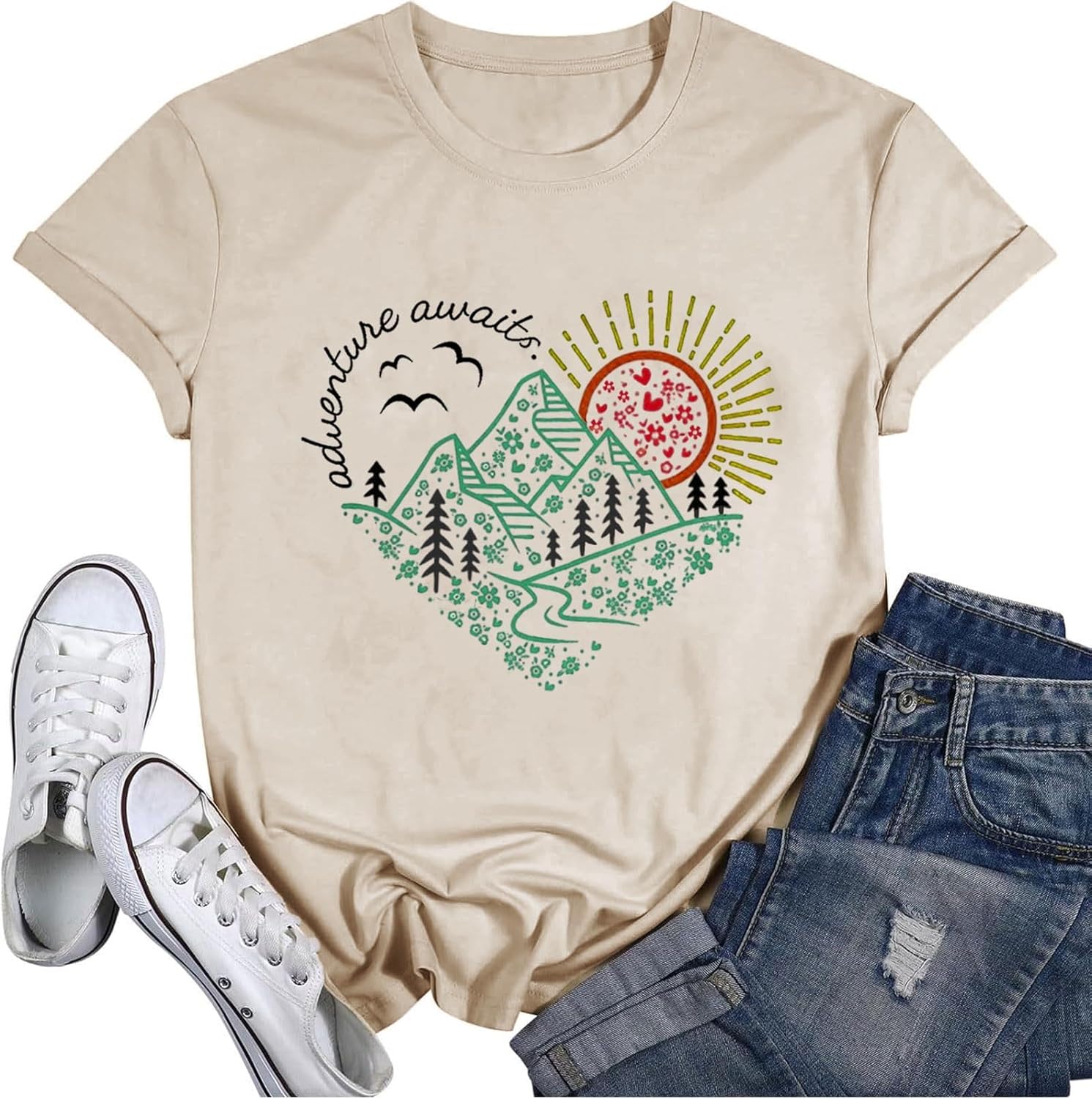 Adventure Awaits Shirt for Women Funny Mountain Road Graphic Kindness ...