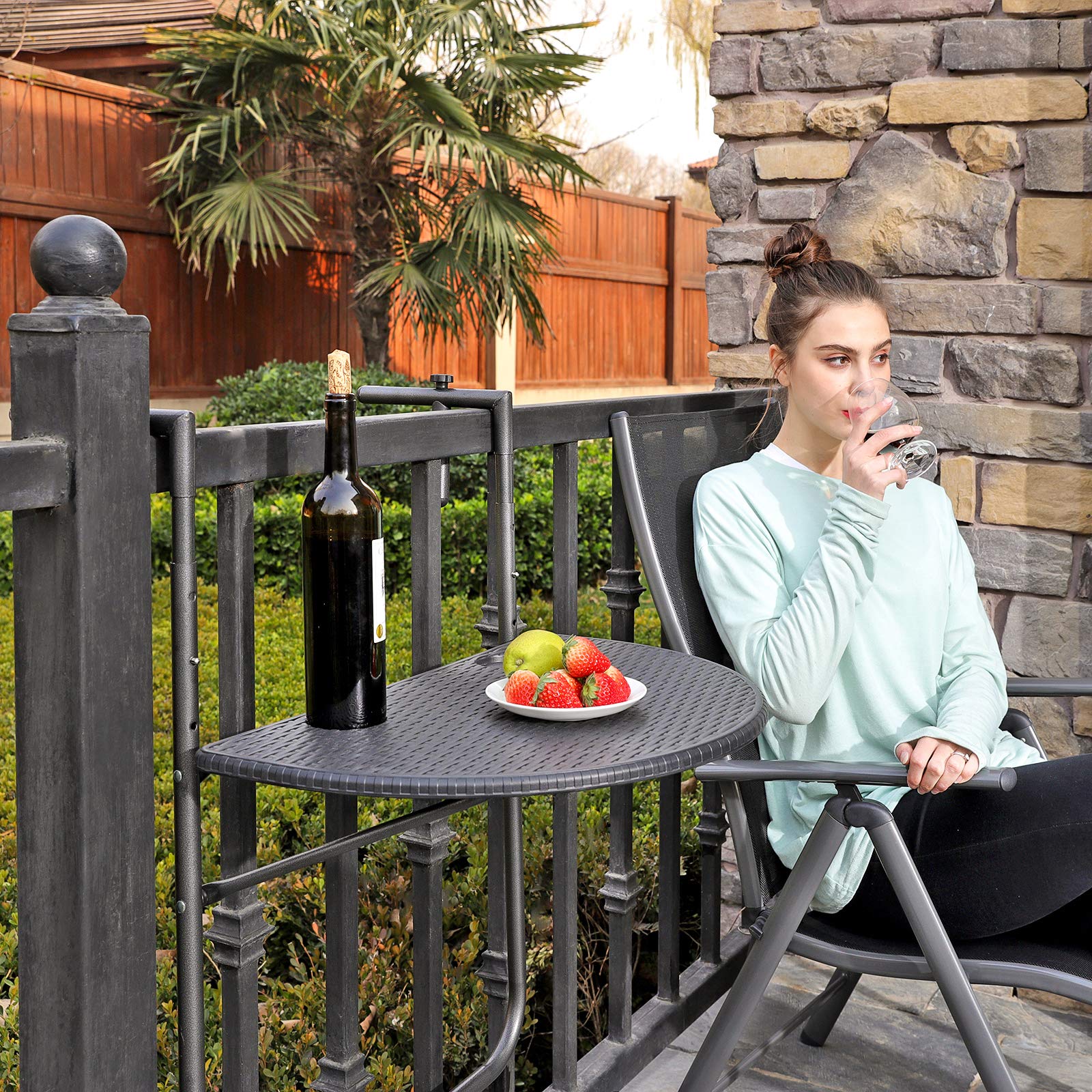 SONGMICS Hanging Balcony Table, Attachable Railing Table, Outdoor ...