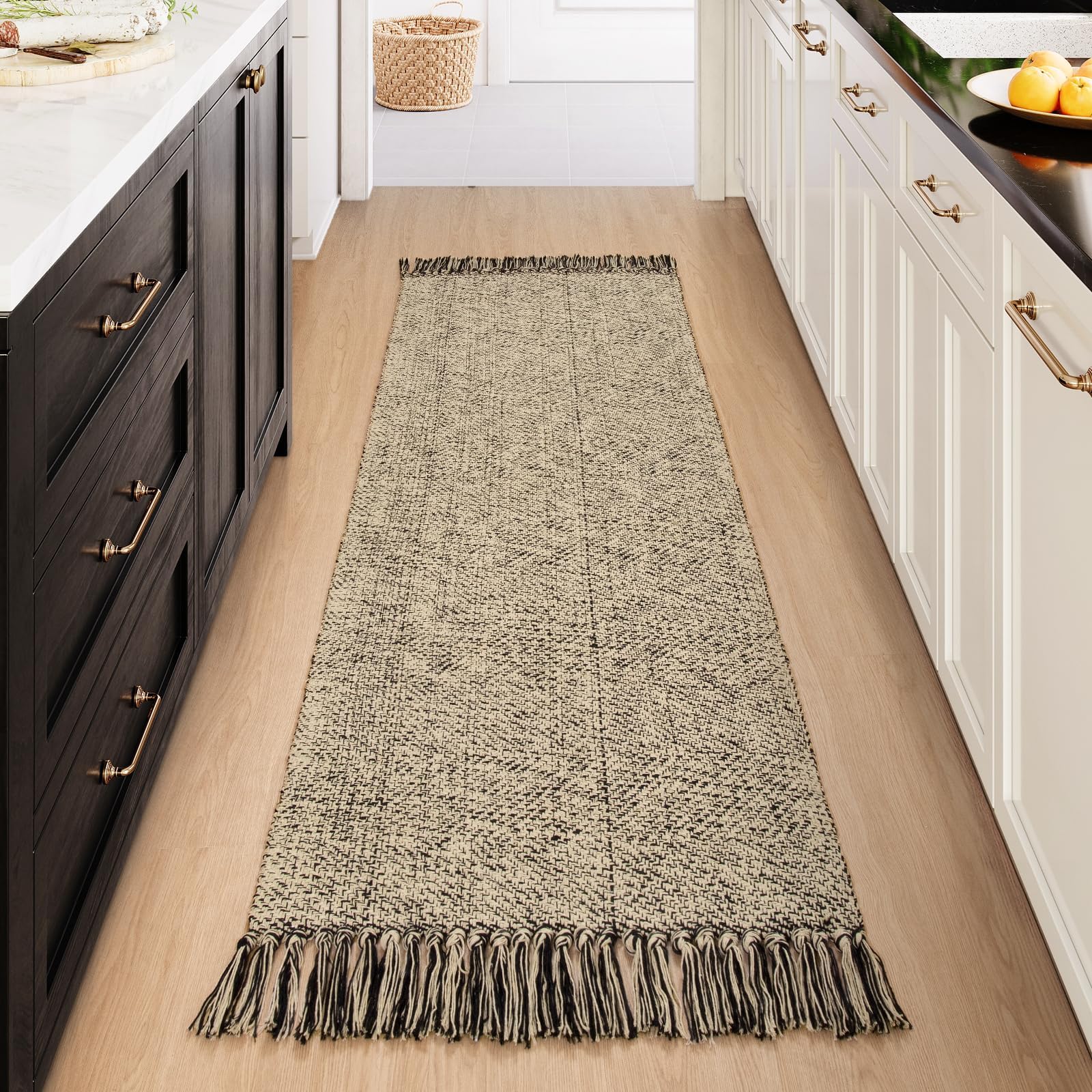 Amazon.com: Boho Hallway Runner - 2'x6', Black Cream Hand-Woven ...