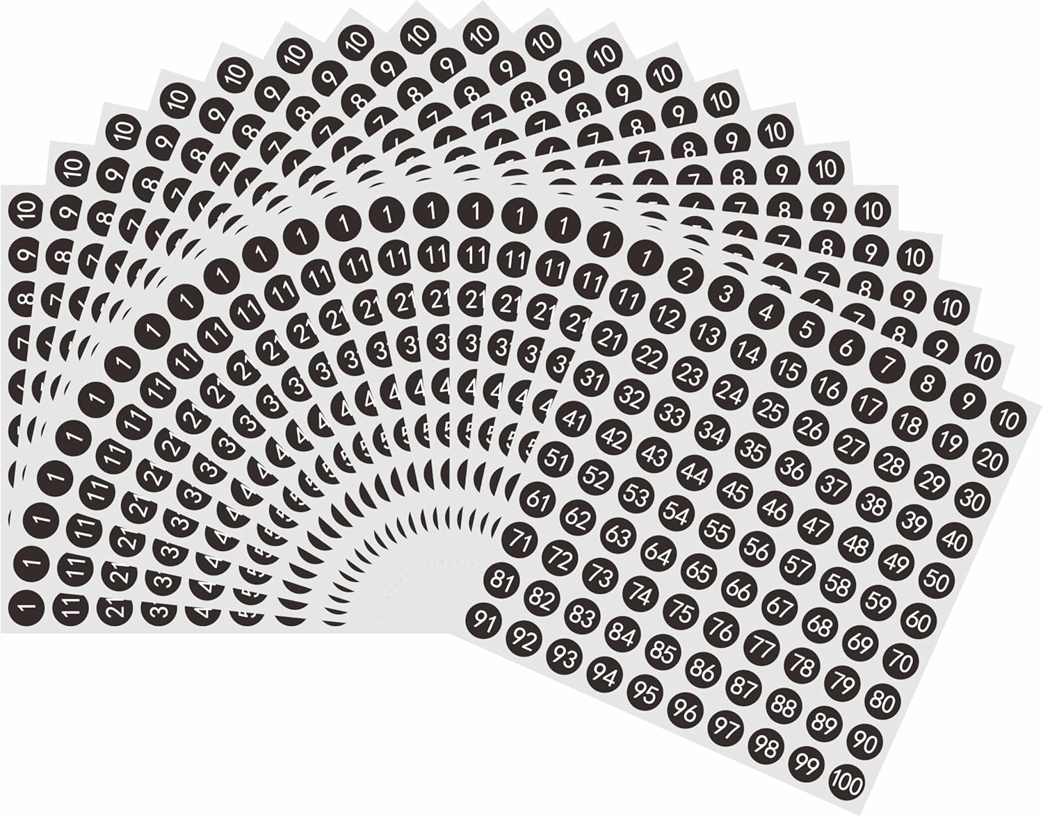 Hylabelest 20 Sheets 1 to 100 Sticky Number Round Stickers 10mm Self ...