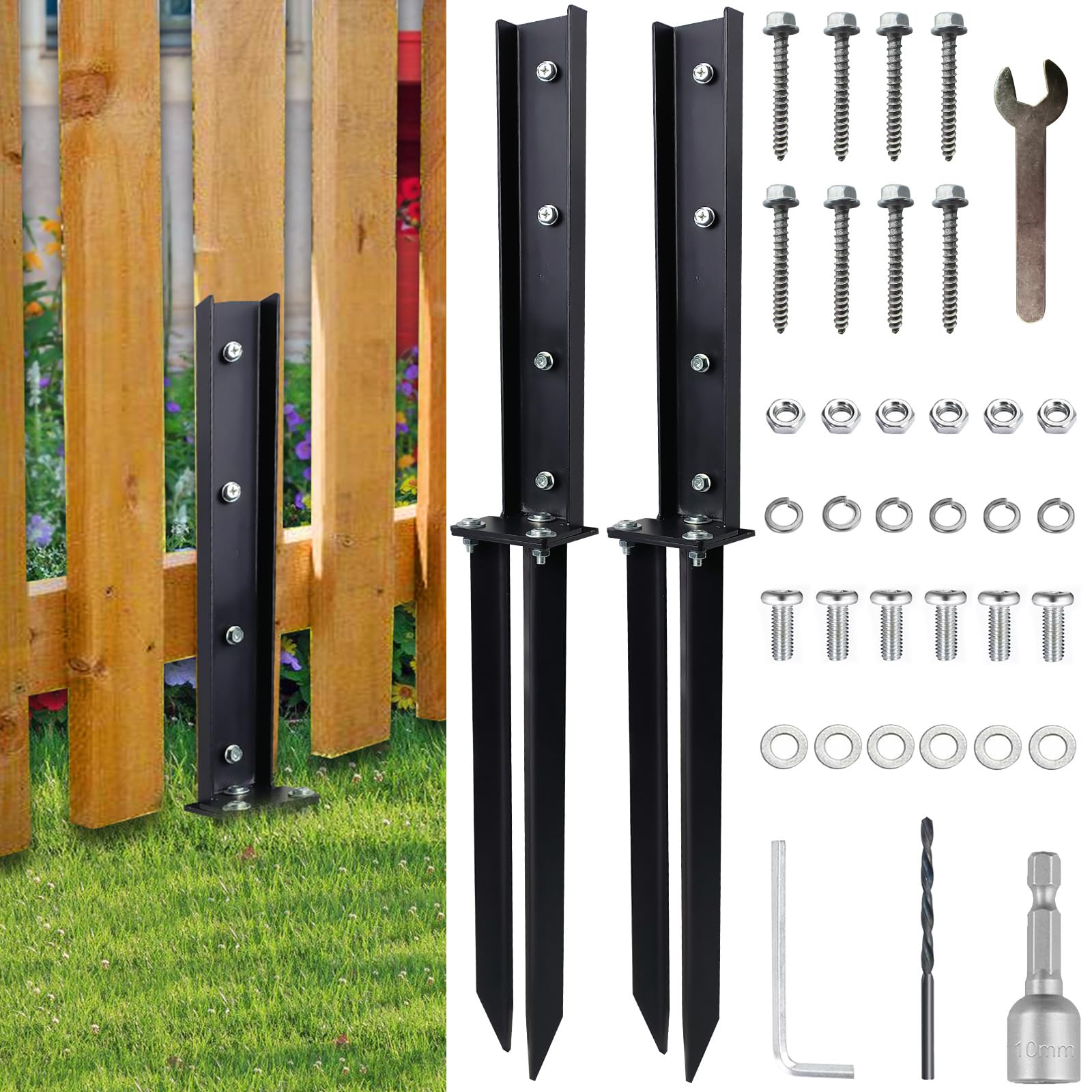 Easy Mender Fence Post Repair 2-Pack Heavy-Duty Steel Fence Post Anchor ...