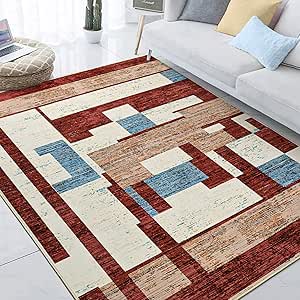 Amazon.com: Modern 8x10 Washable Area Rug, Faux Wool Super Soft Red Rug ...