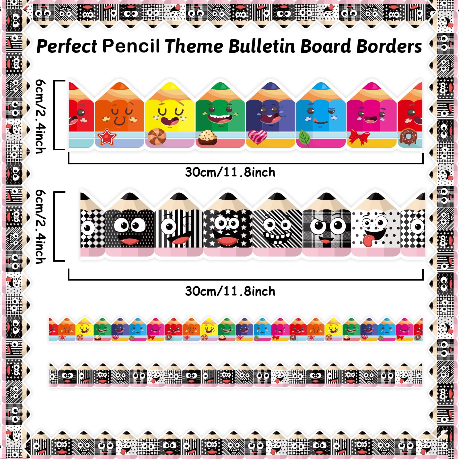 Snapklik.com : 67ft Pencils Bulletin Board Border Cute Faces Pencils ...