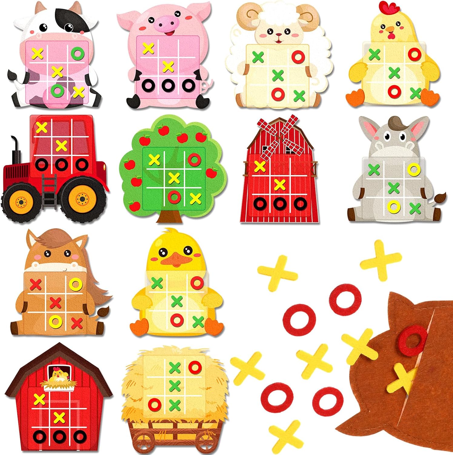 Amazon.com: Wiwiqing 24 Pack Farm Tic Tac Toe Board Game Farm Animals ...