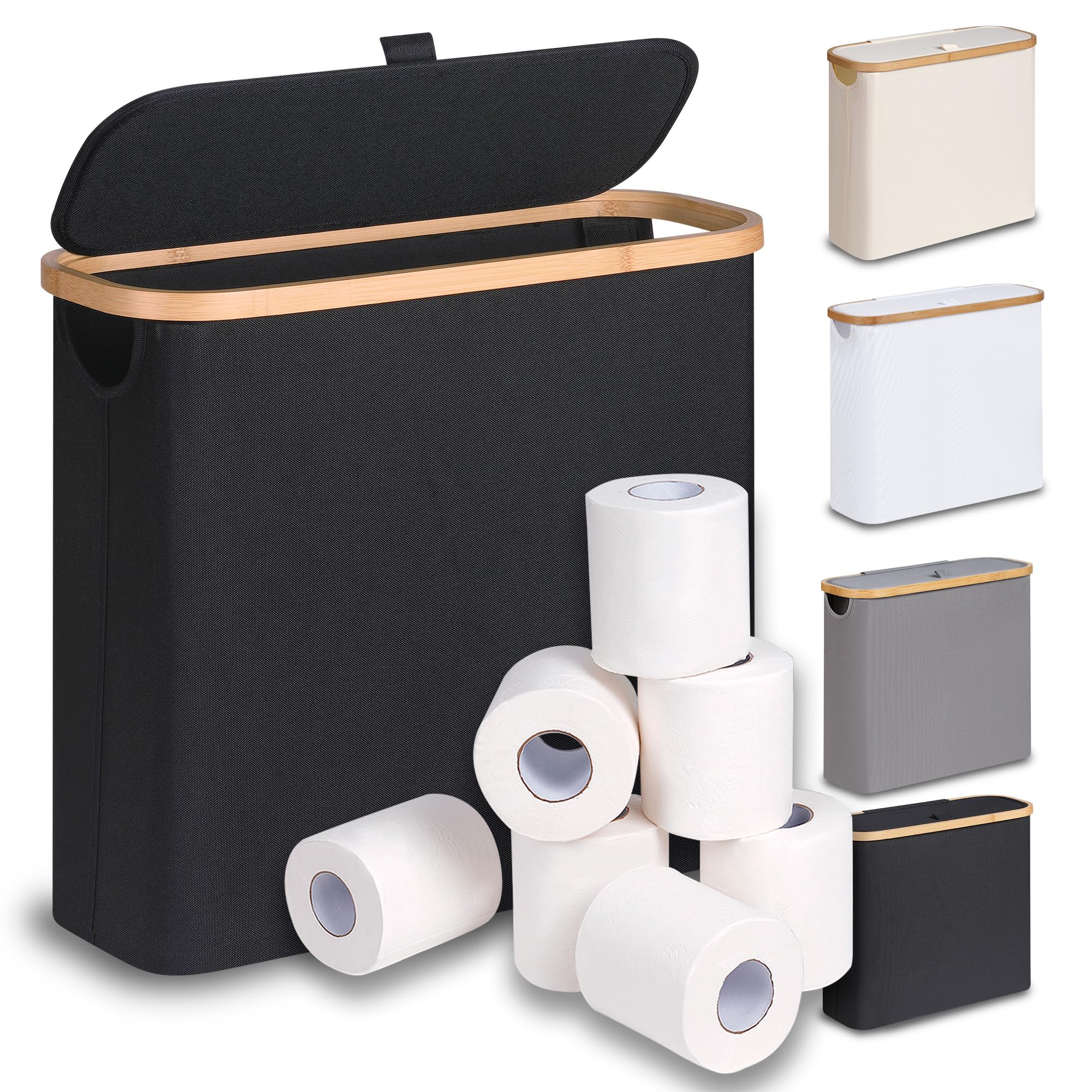efluky 30L Toilet Roll Storage with Lid, Toilet Paper Basket, Bamboo ...