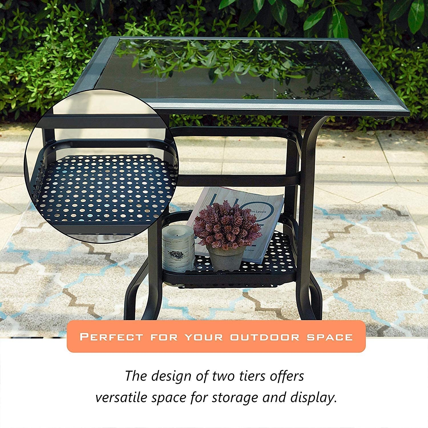 Snapklik.com : LOKATSE Home High Outdoor Patio Bar Height Glass Top Table