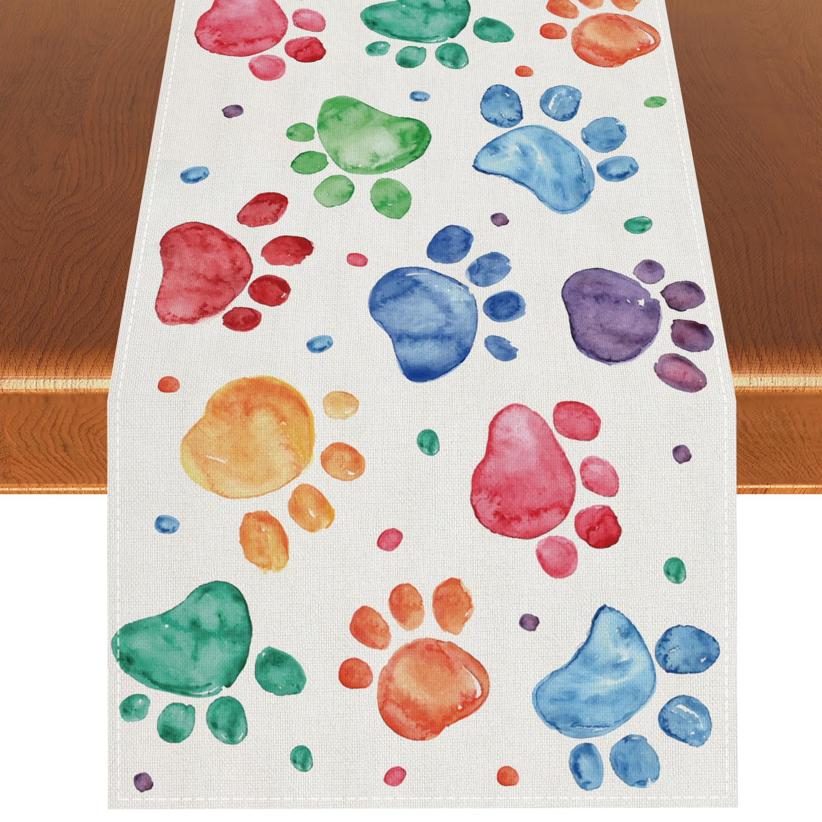 Amazon.com: Rvsticty Linen Watercolor Colorful Paw Prints Table Runner ...