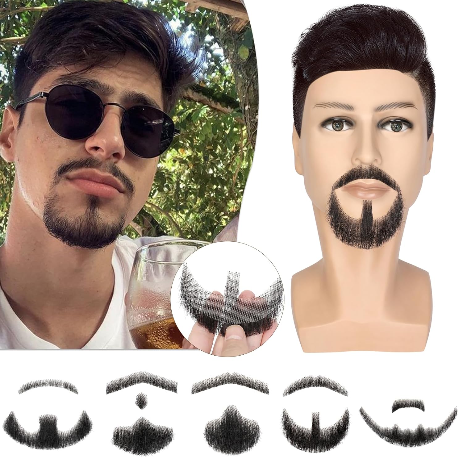Amazon.com: Fanguilar 100% Human Hair Full Hand Tied Lace Fake Mustache ...
