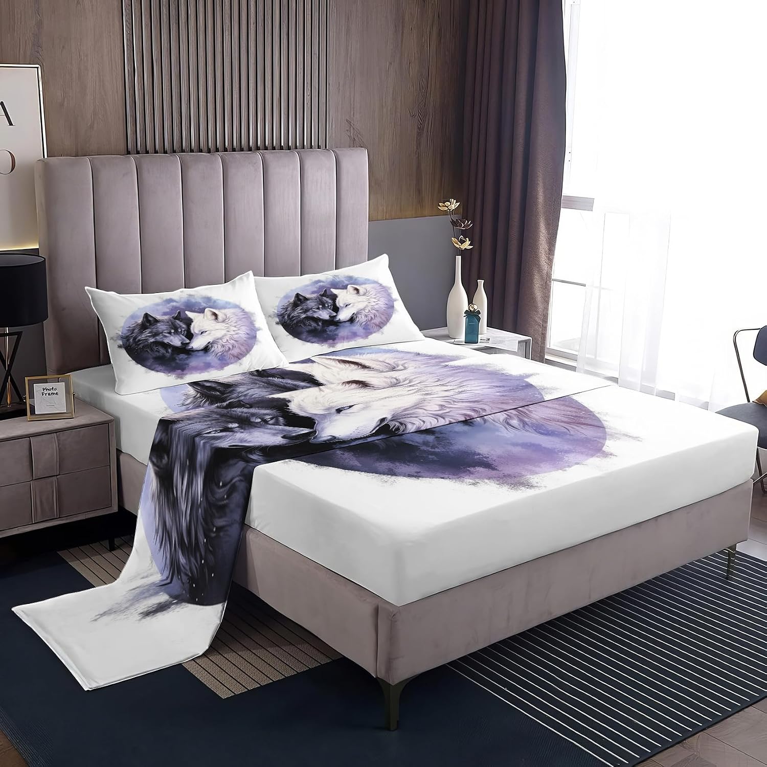 Amazon.com: THYUNQ Yin Yang Wolf Sheets Twin XL Size Bed, Fantasy ...