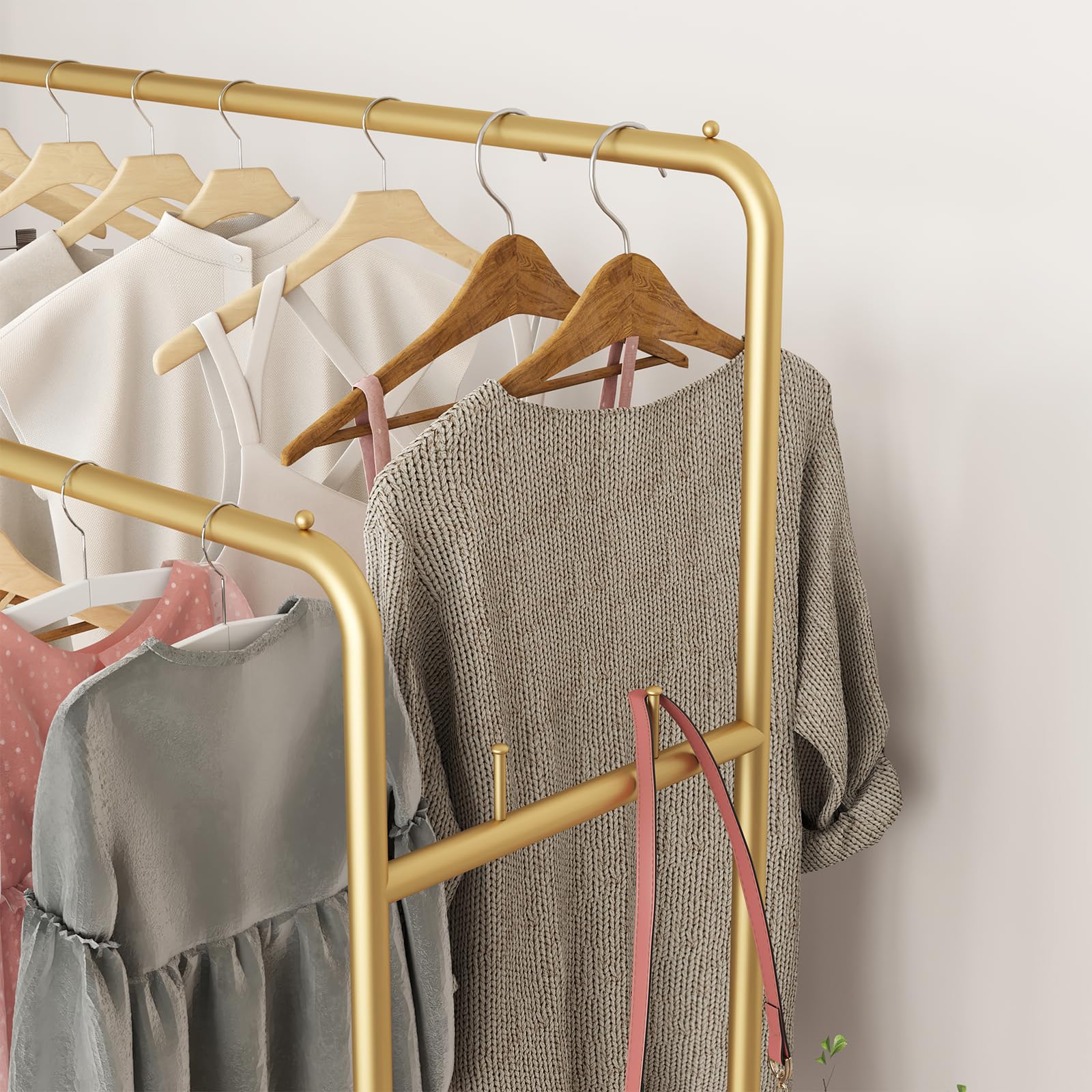 Snapklik.com : Double Rod Rolling Gold Clothing Garment Rack, Metal ...