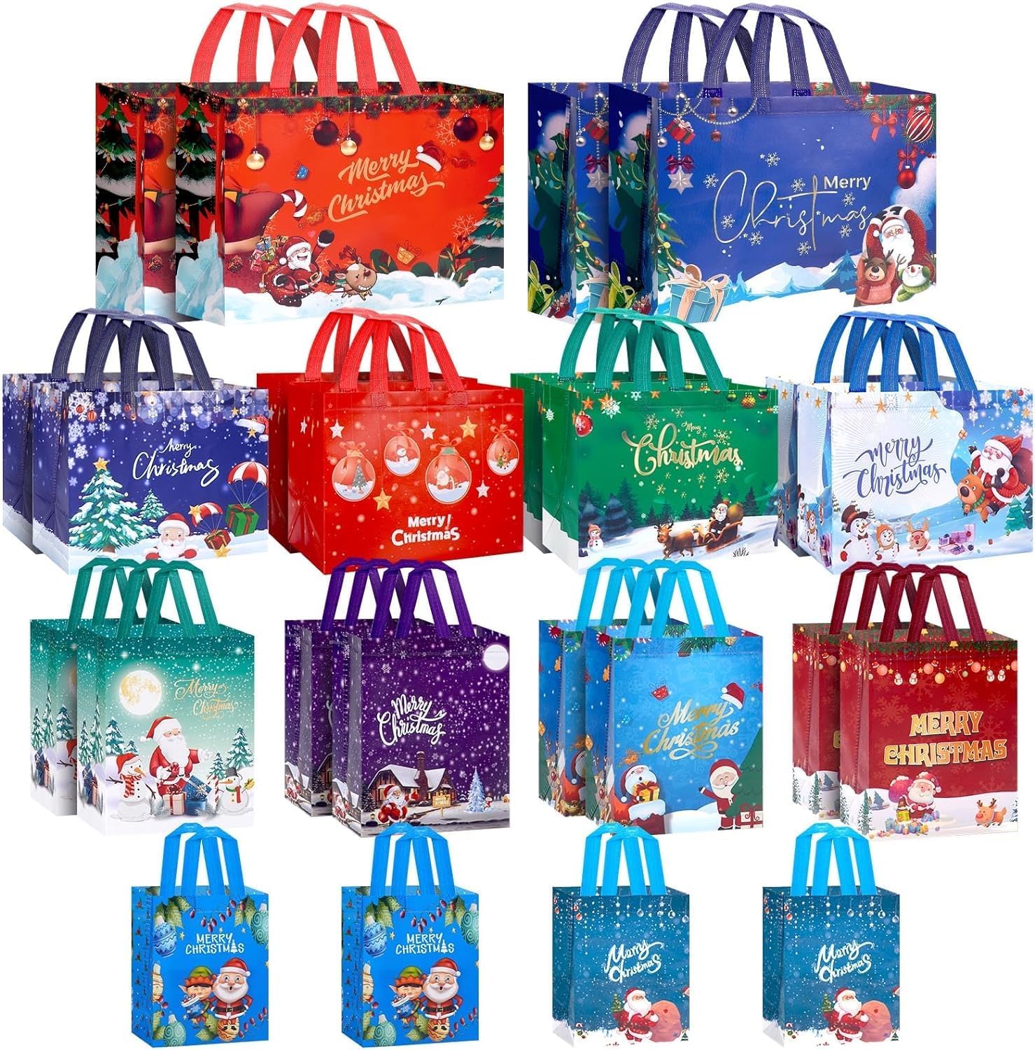 24 Pack Christmas Bags Assorted Sizes, Reusable Includes 4 Extra Large ...