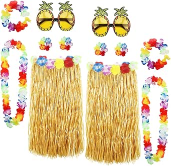 Amazon.com: XEPST 12 Pack Hula Skirt Costume Kit for Hawaii Luau Party ...