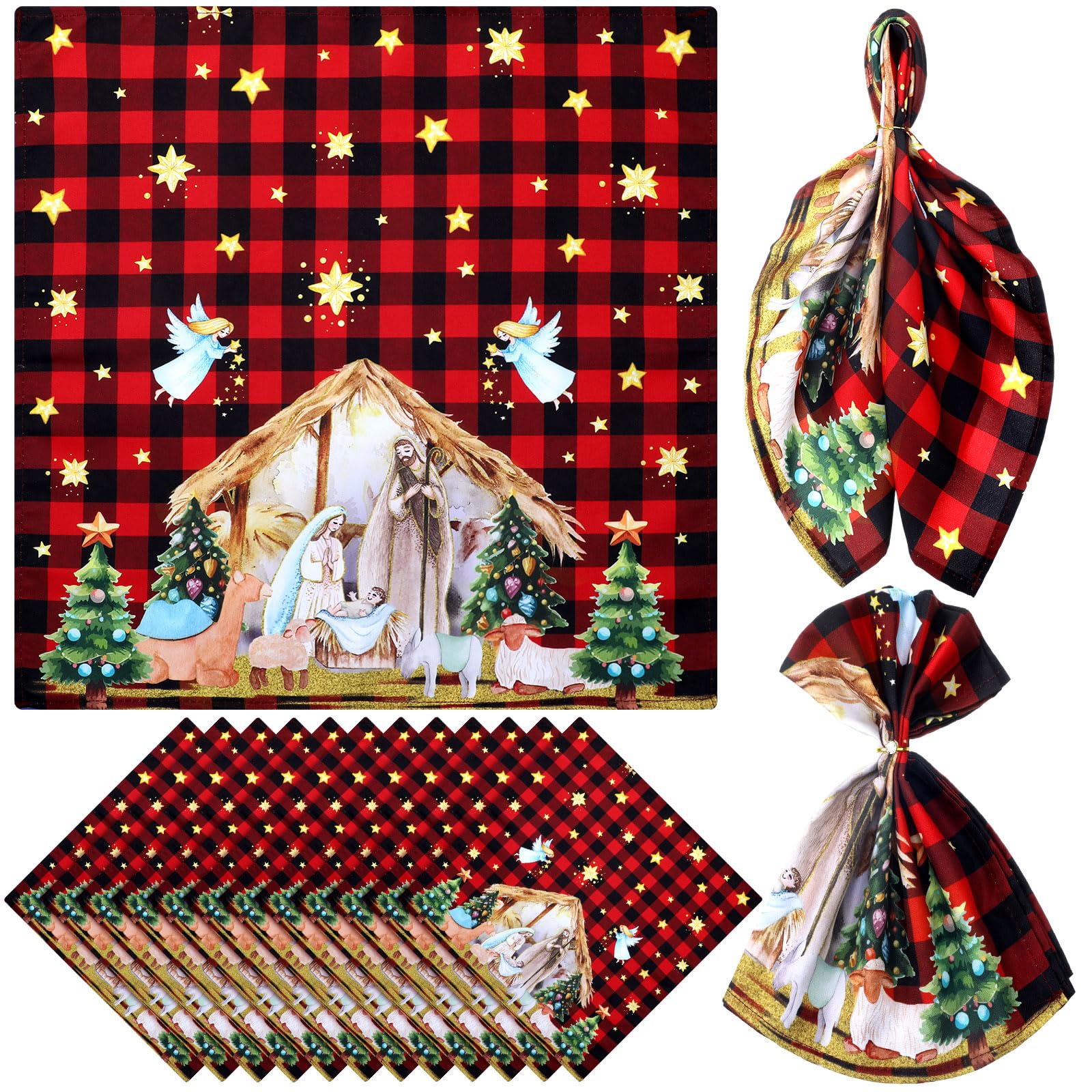 Amazon.com: 12 Pcs Christmas Cloth Napkins Set 18 x 18 Inch Red and ...