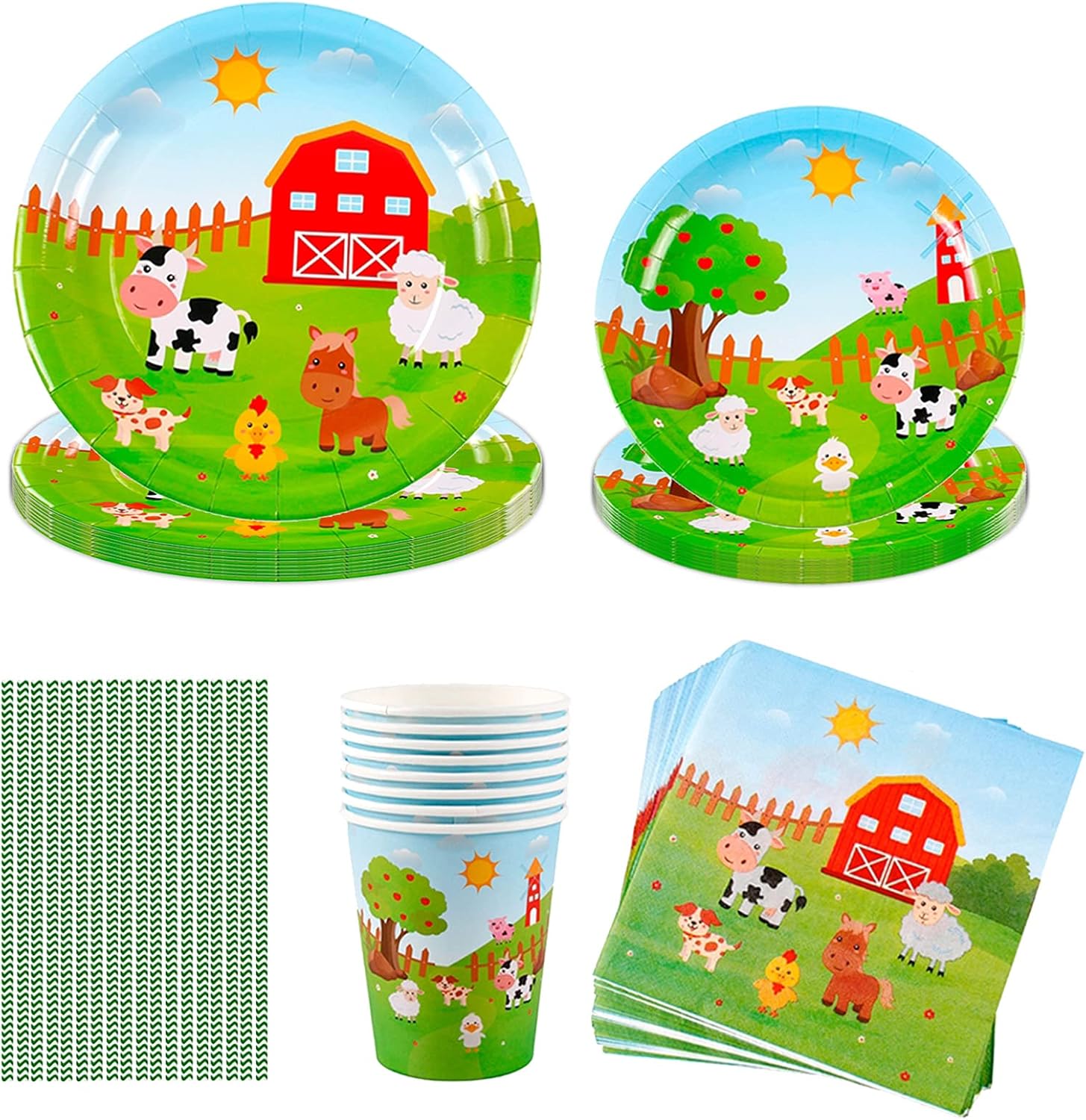 DreamJing 69 Pcs Farm Animals Party Tableware Set, Animal Paper Plates ...