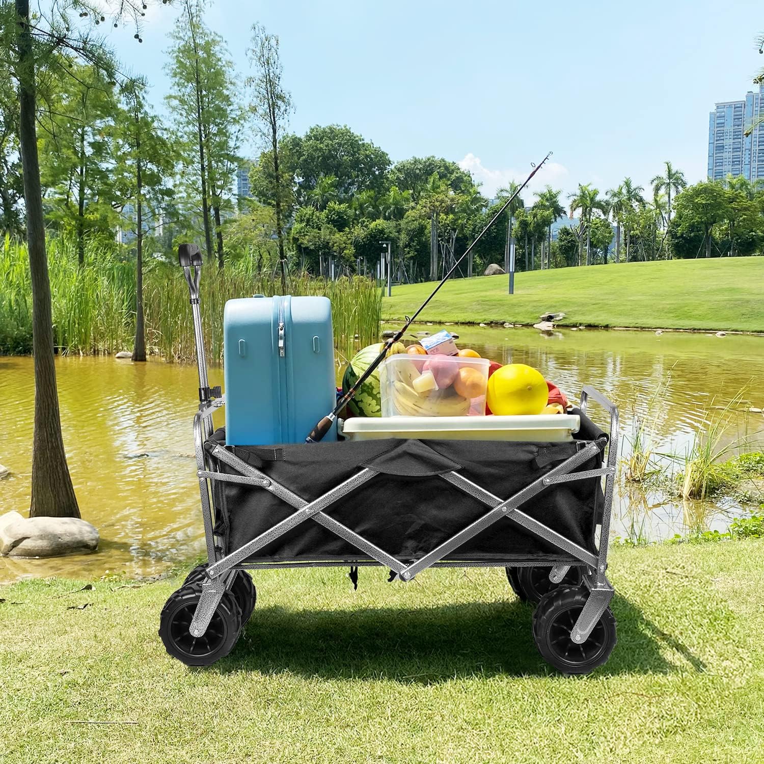 Amazon.com: Folding Outdoor Utility Wagon Collapsible Camping Beach ...