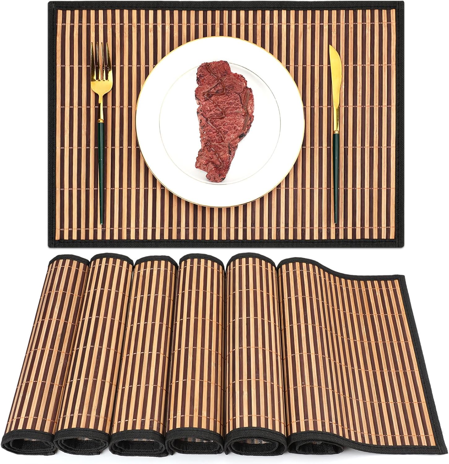 Amazon.com: Pickmesh Bamboo Placemats Set of 6, Bamboo Table Mats Set ...