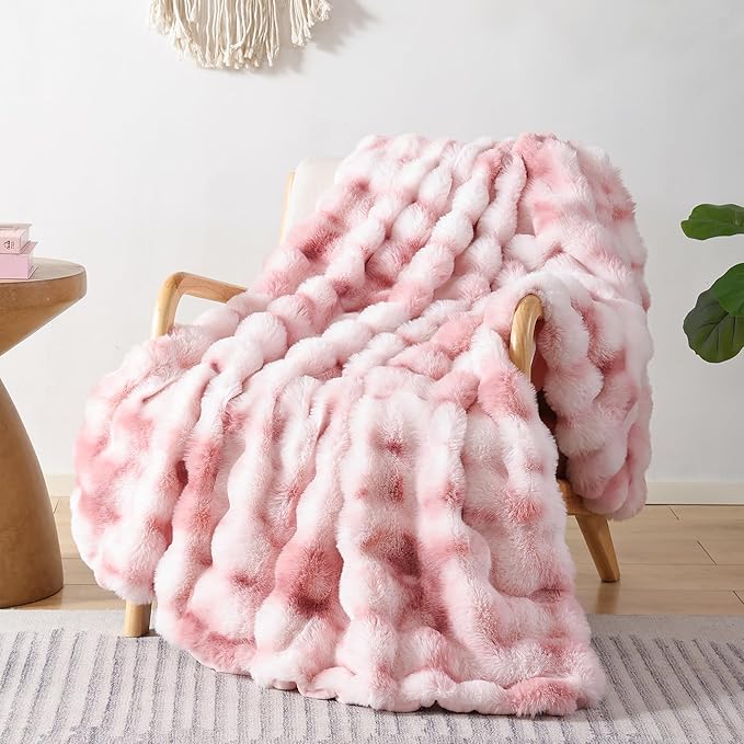 Amazon.com: Smoofy Faux Fur Throw Blanket for Couch Rabbit Fleece - Tie ...