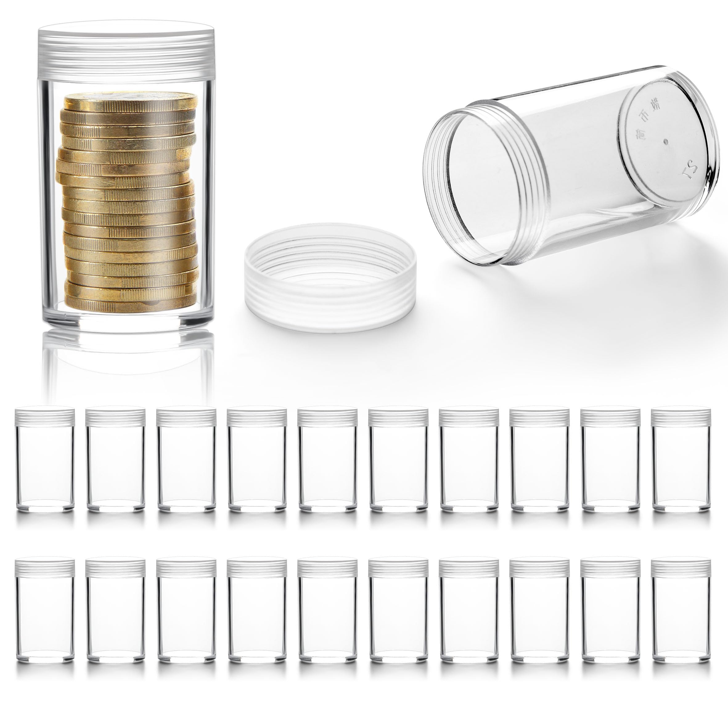 Amazon.com : Lesnala 20Pcs Plastic Coin Tubes Round Clear Storage ...