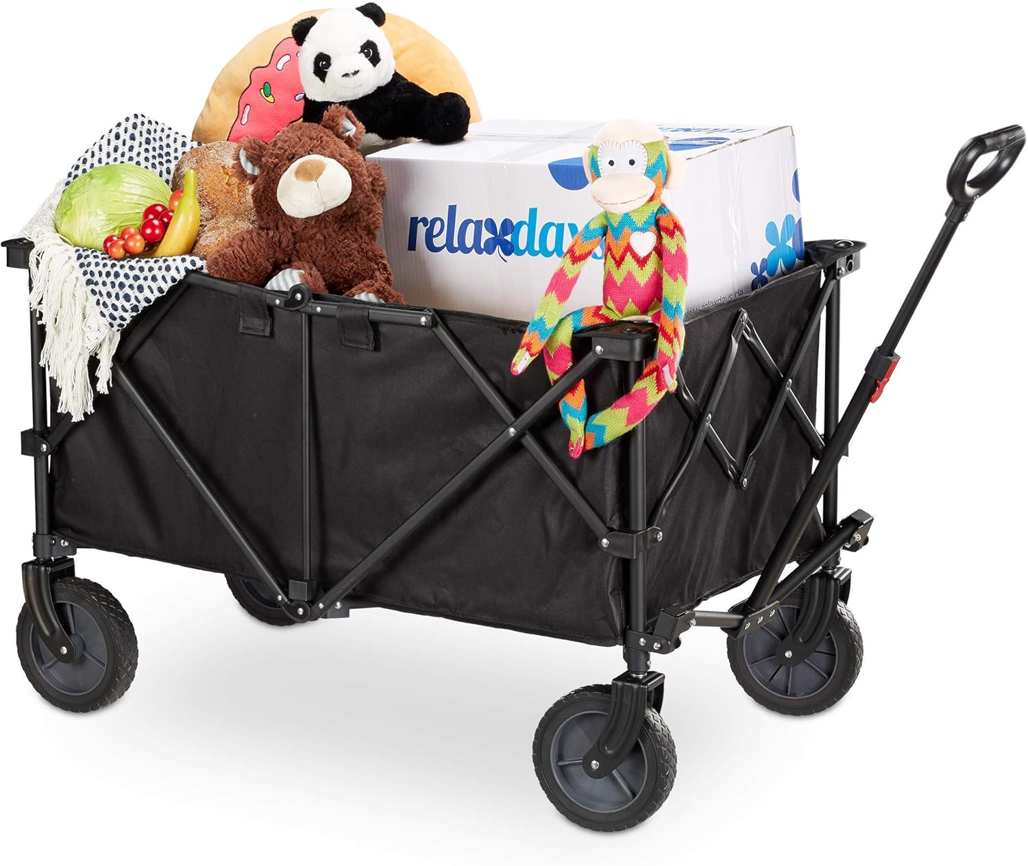 Relaxdays, Black Foldable Handcart, Adjustable Handle, Stretchable PVC ...
