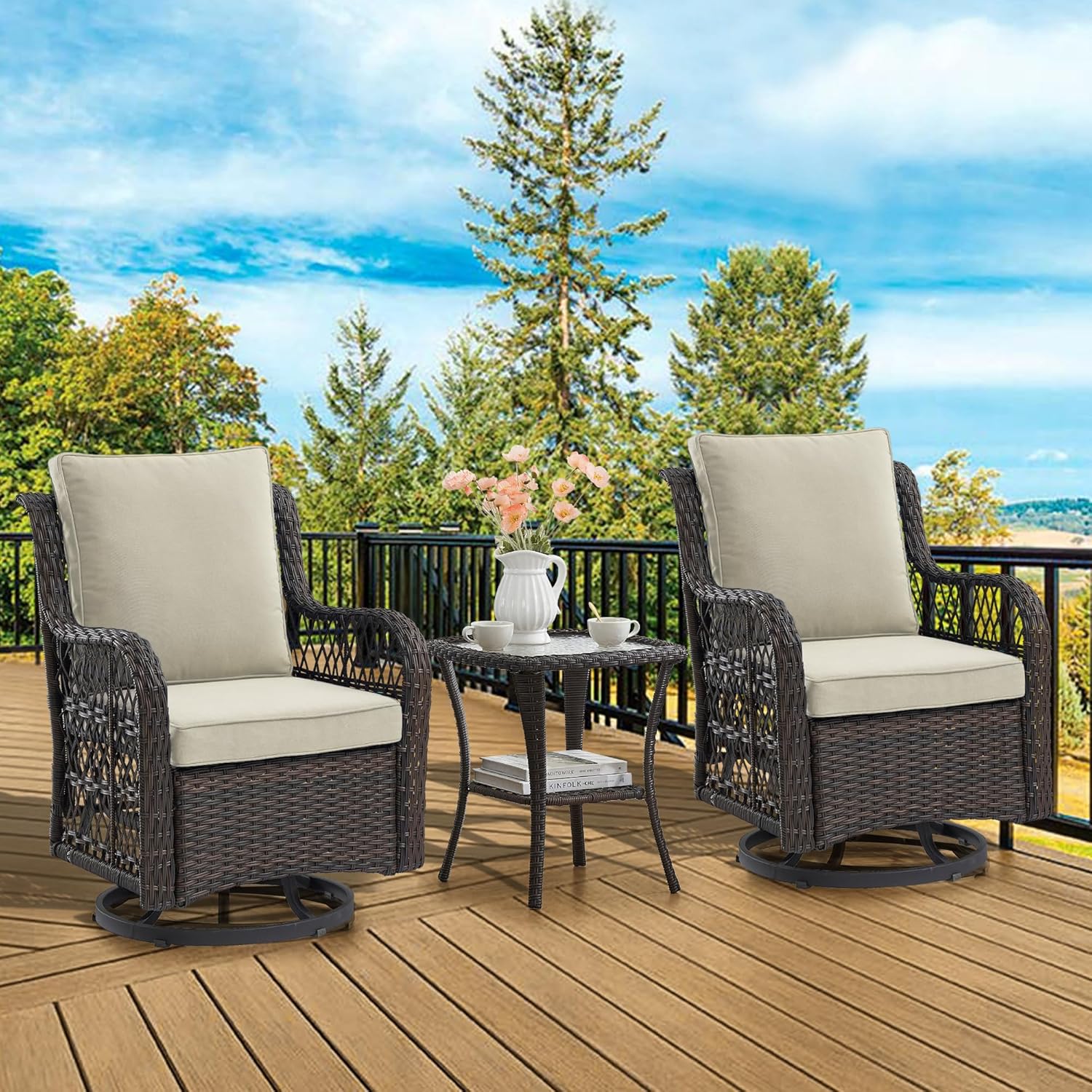 Amazon.com: GarveeHome 3 Piece Outdoor Patio Set, Wicker Rocking Bistro ...
