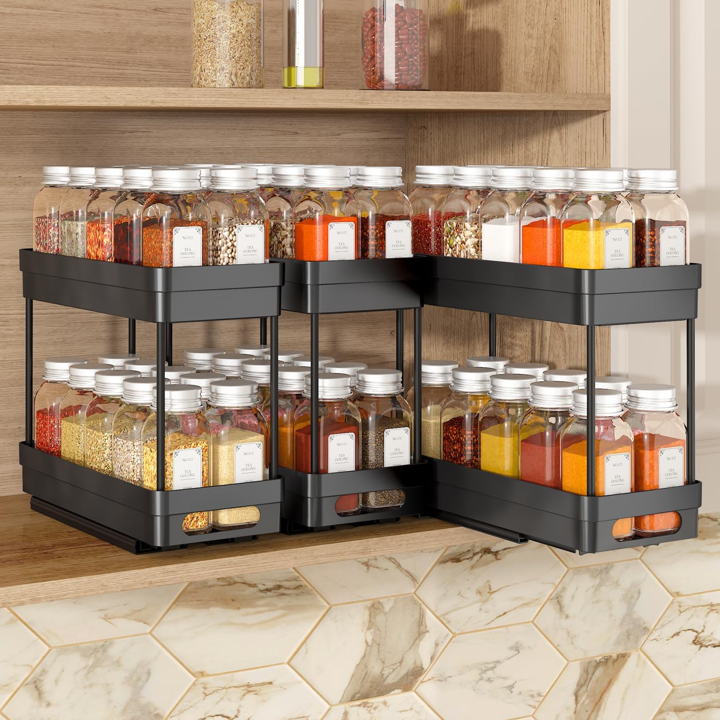Amazon.com: XIANKE Pull Out Spice Rack Organizer for Cabinet,2-Tier ...