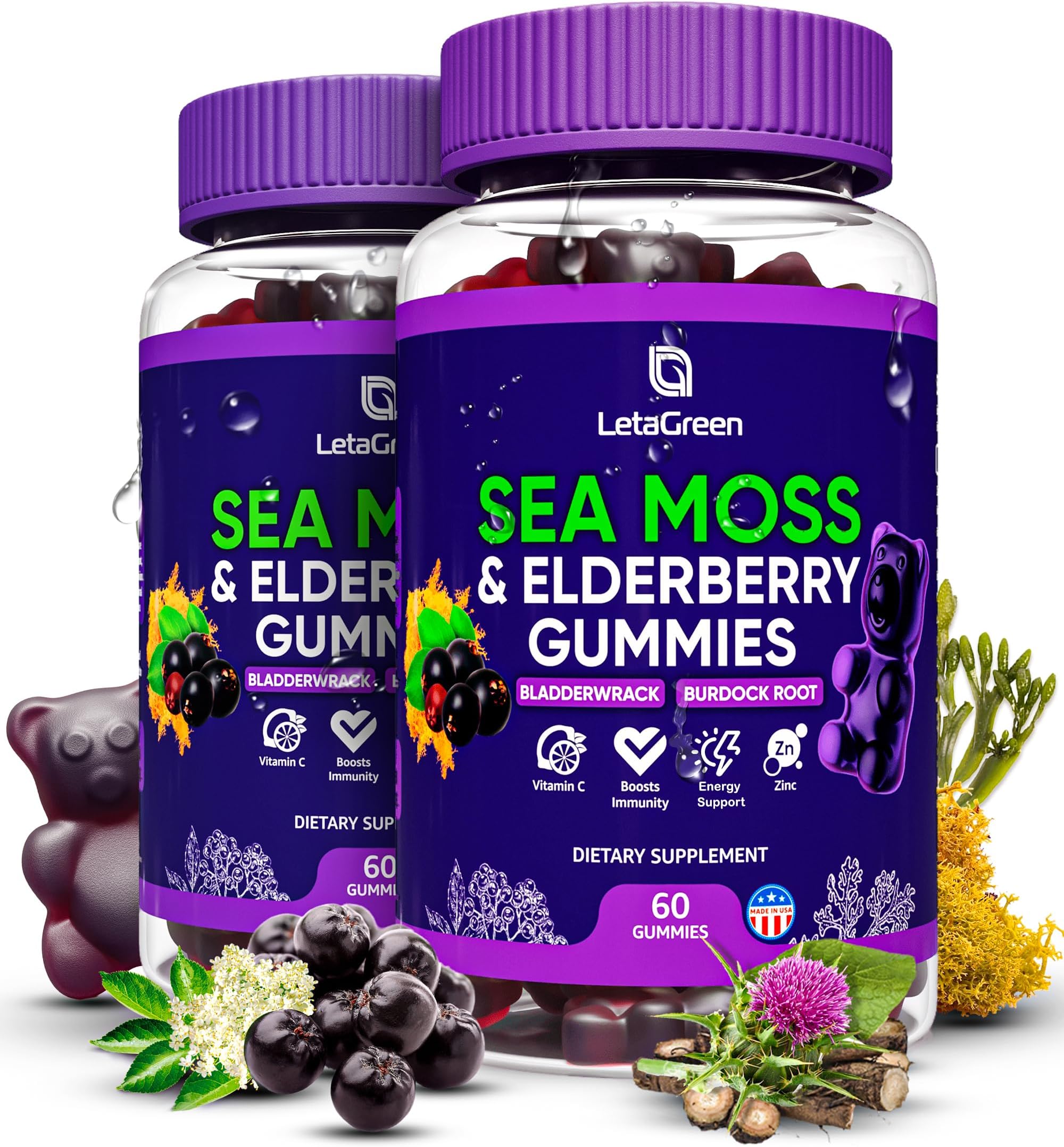 Amazon.com: LetaGreen Irish Sea Moss Gummies - 60 Seamoss Gummies with ...