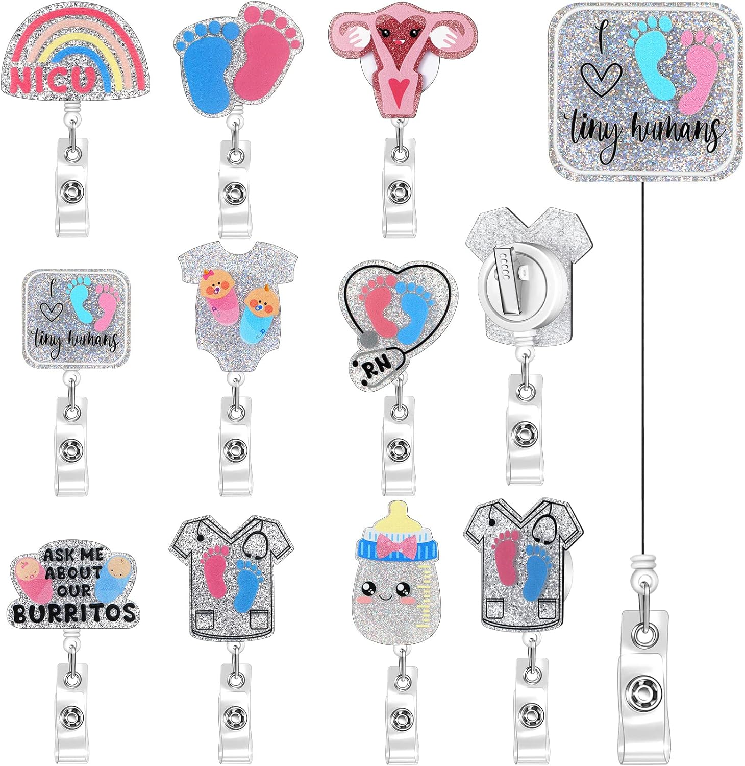 Amazon.com: 9 Pcs Nurse Badge Reels Bling Glitter Scrub Life ...