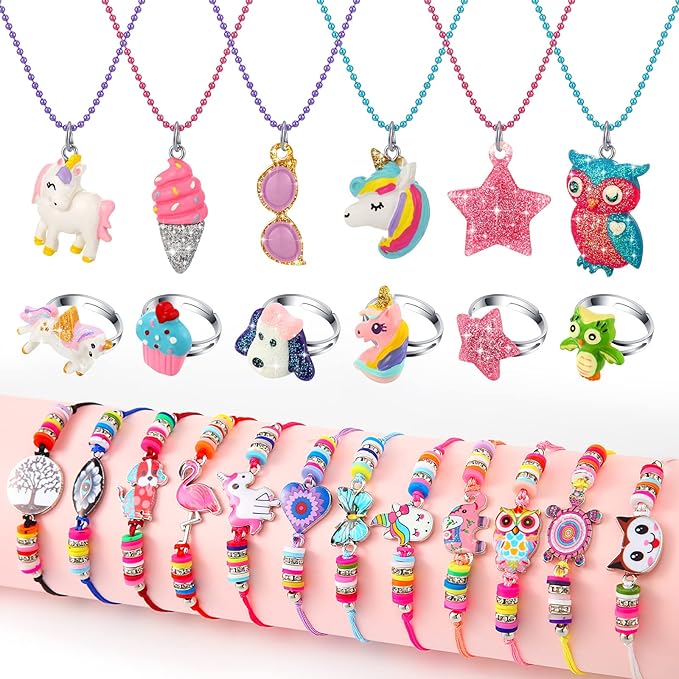 Amazon.com: 24 Pcs Little Girl Jewelry Set Kids Unicorn Necklace Cute ...