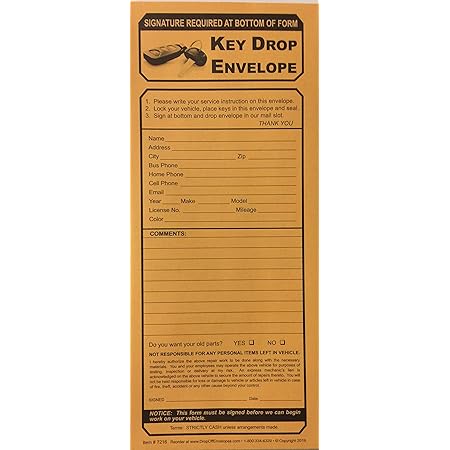 Amazon.com : 500 Key Drop Off Envelopes for After Hours – Auto Shop ...