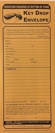 Amazon.com : Key Drop Envelopes After Hours Service Envelopes for Keys ...