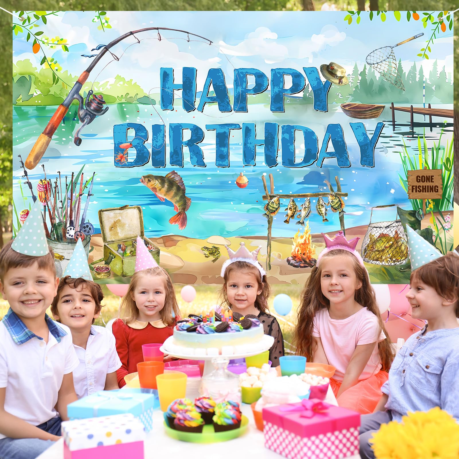Snapklik.com : Gone Fishing Birthday Banner, Fishing Theme Birthday ...