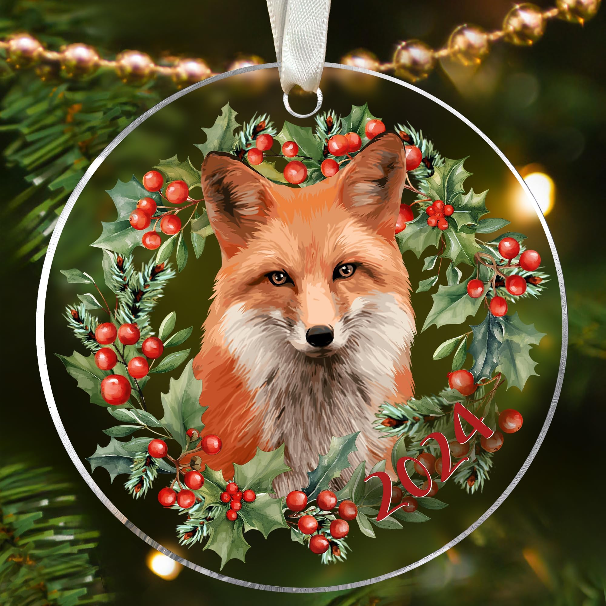 Amazon.com - Noble Gems Christmas Fox Glass Christmas Tree Ornament NB1576