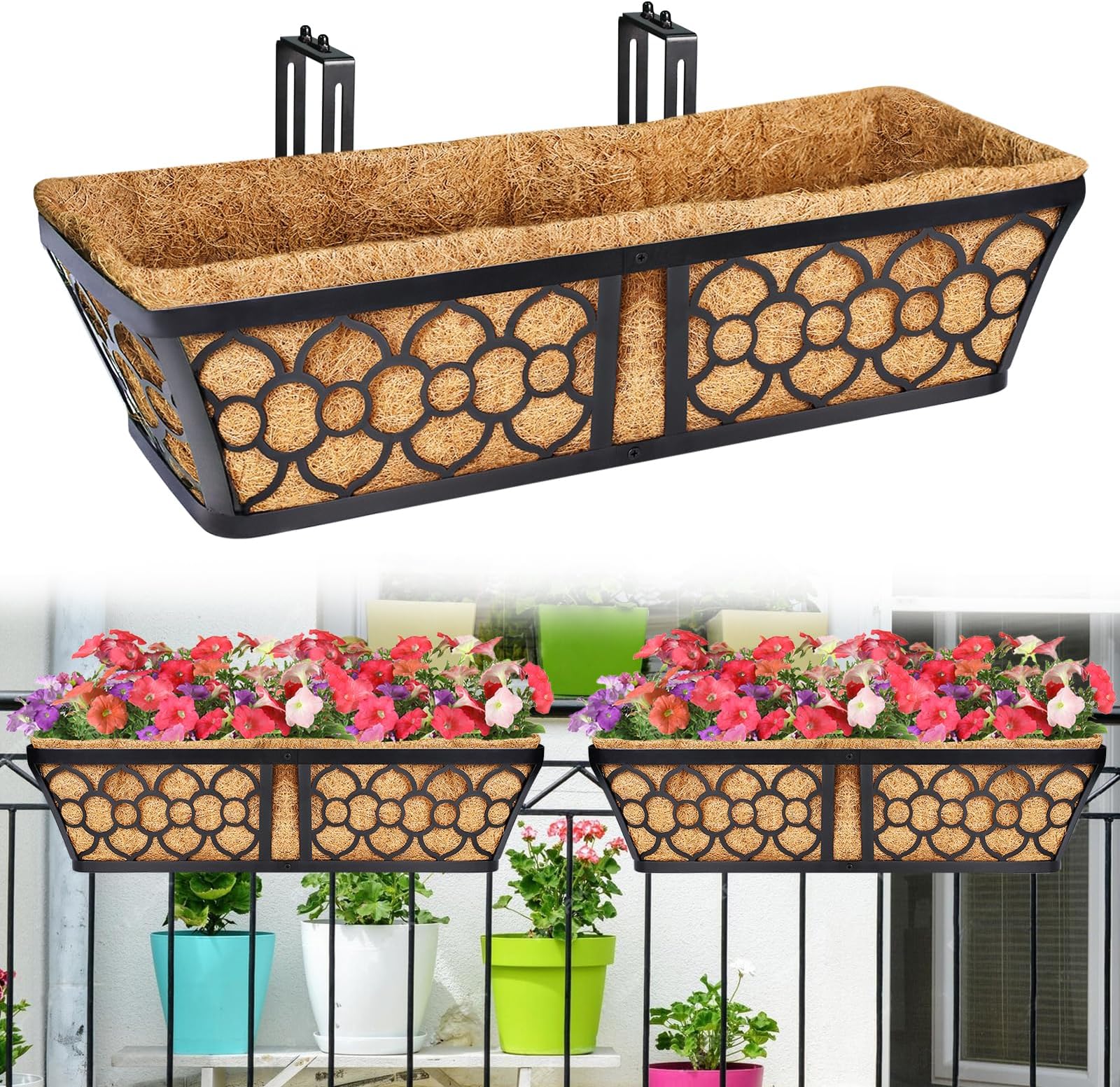 HKZ Deck Balcony Railing Planter Window Boxes - 4 Pack 24 Inch Planter ...