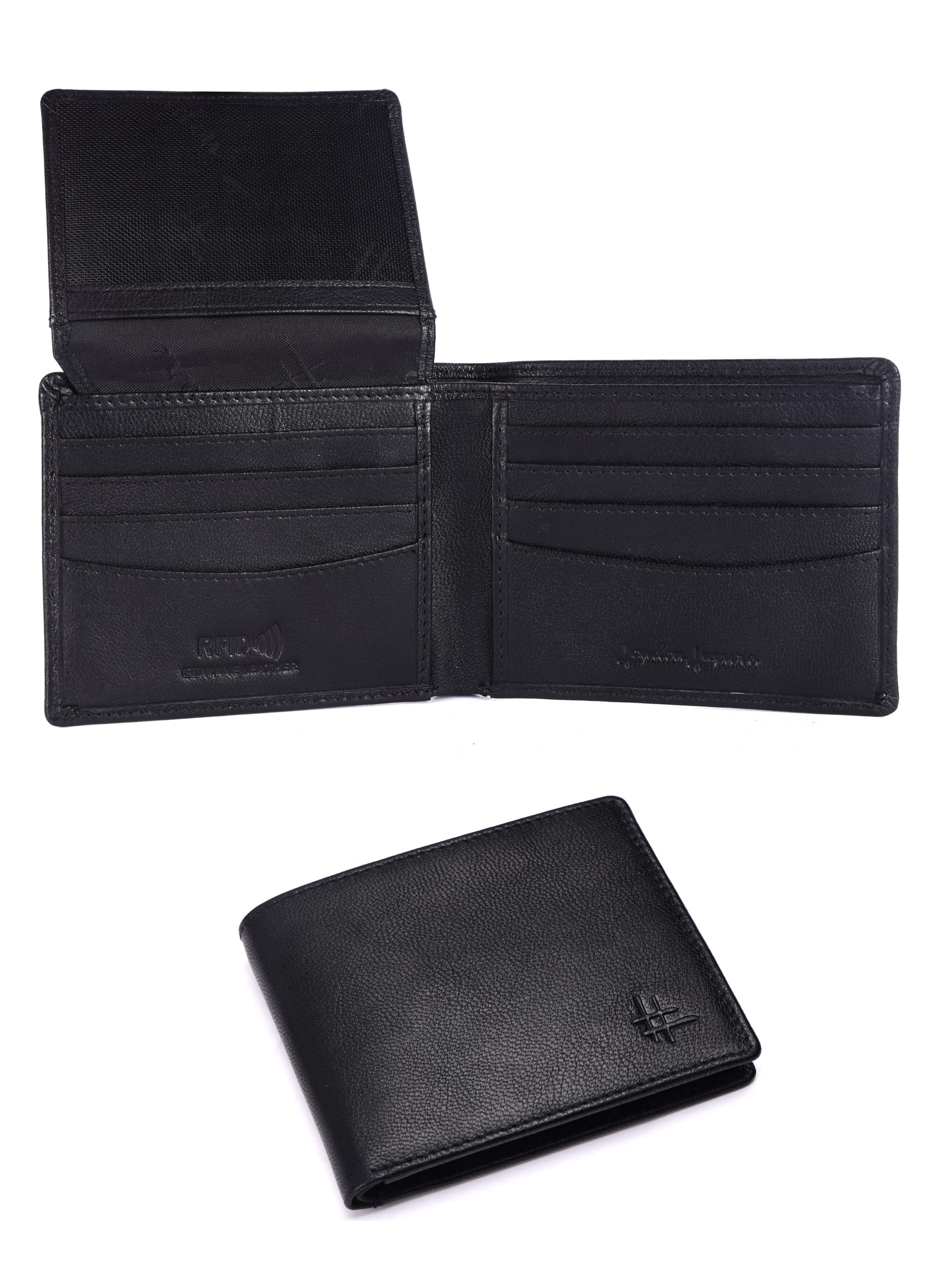 Amazon.com: London Luxure Black Top Grain Leather Wallet for Men | RFID ...