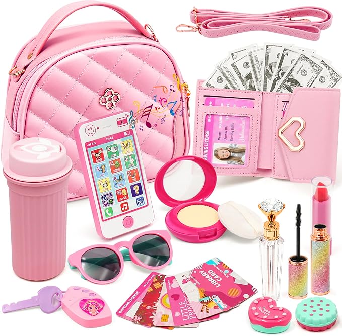 Kids Pretend Play Little Girl Purse Accessories, Princess Toy Cell ...