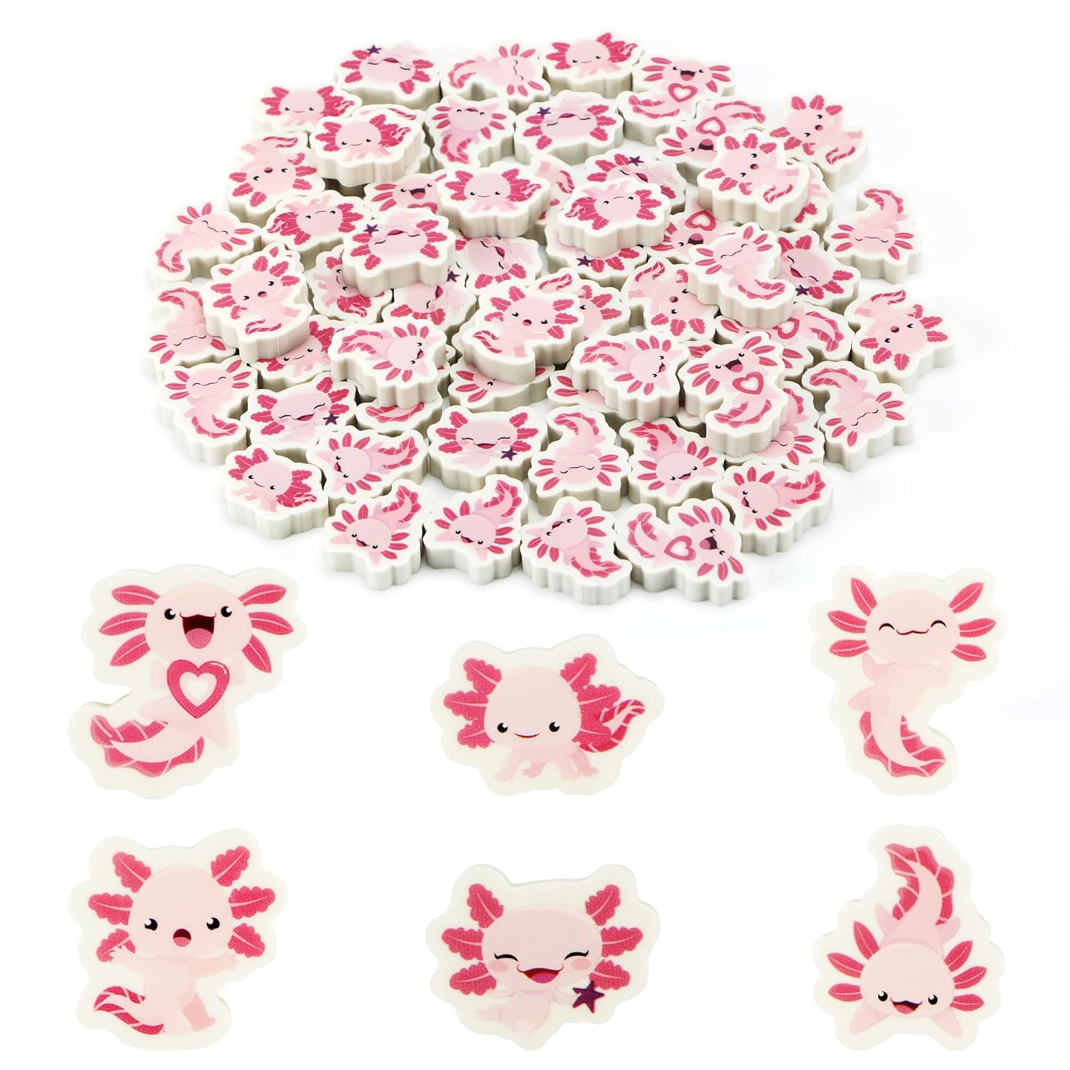 Jouierty 60PCS Cute Axolotl Theme Mini Erasers Bulk for Kids, Assorted ...