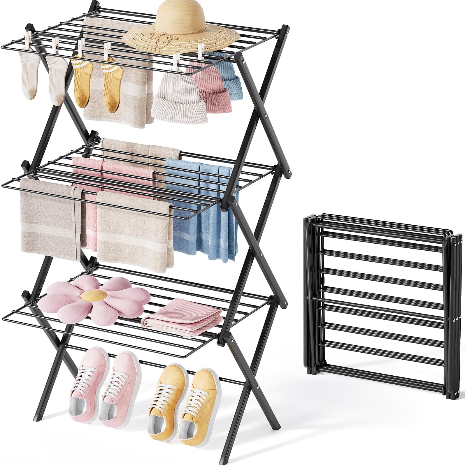Amazon.com: APEXCHASER Collapsible Clothes Drying Rack - Multi-Level ...