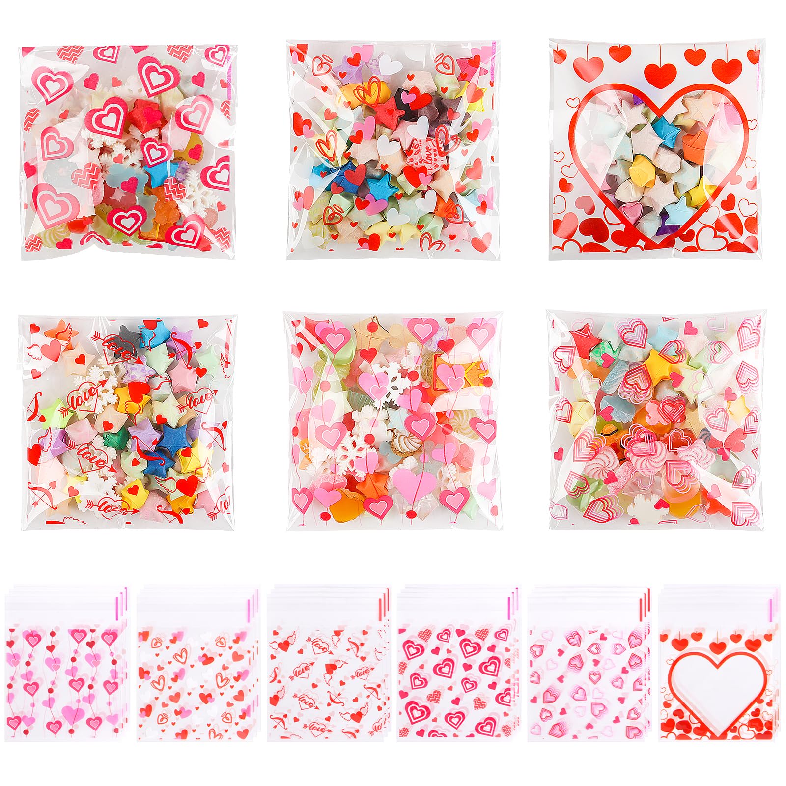 Amazon.com: CCINEE 300pcs Valentine'S Day Cellophane Bags, Pink Heart ...