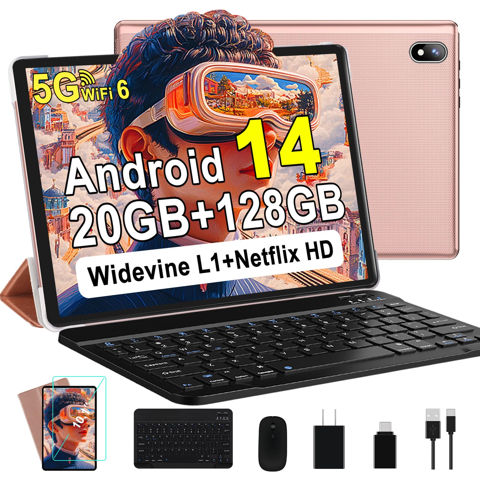 Amazon.com : UJJ Android 14 Tablet, 128GB+20GB/1TB Expandable, 10.1 ...