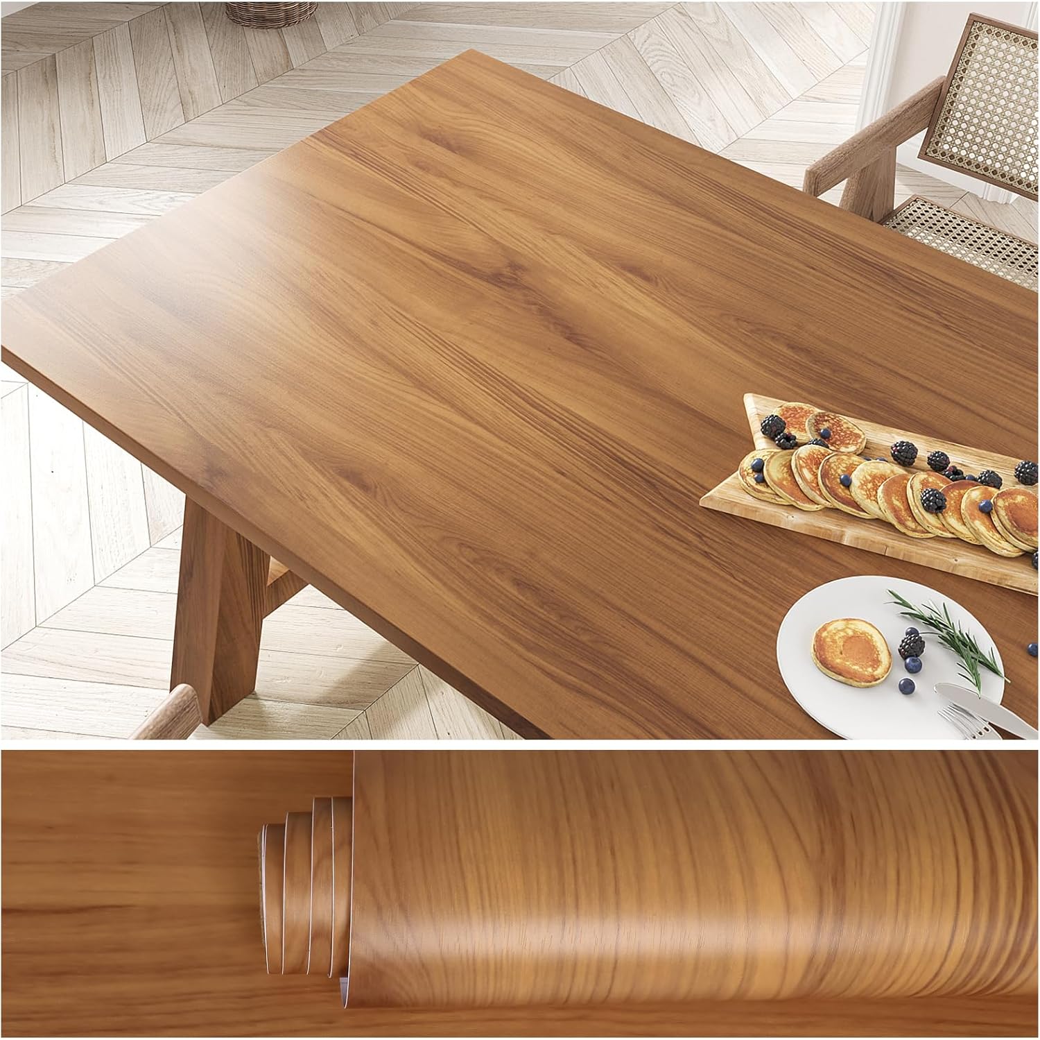VEELIKE Brown Teak Wood Contact Paper Wood Countertop Contact Paper ...
