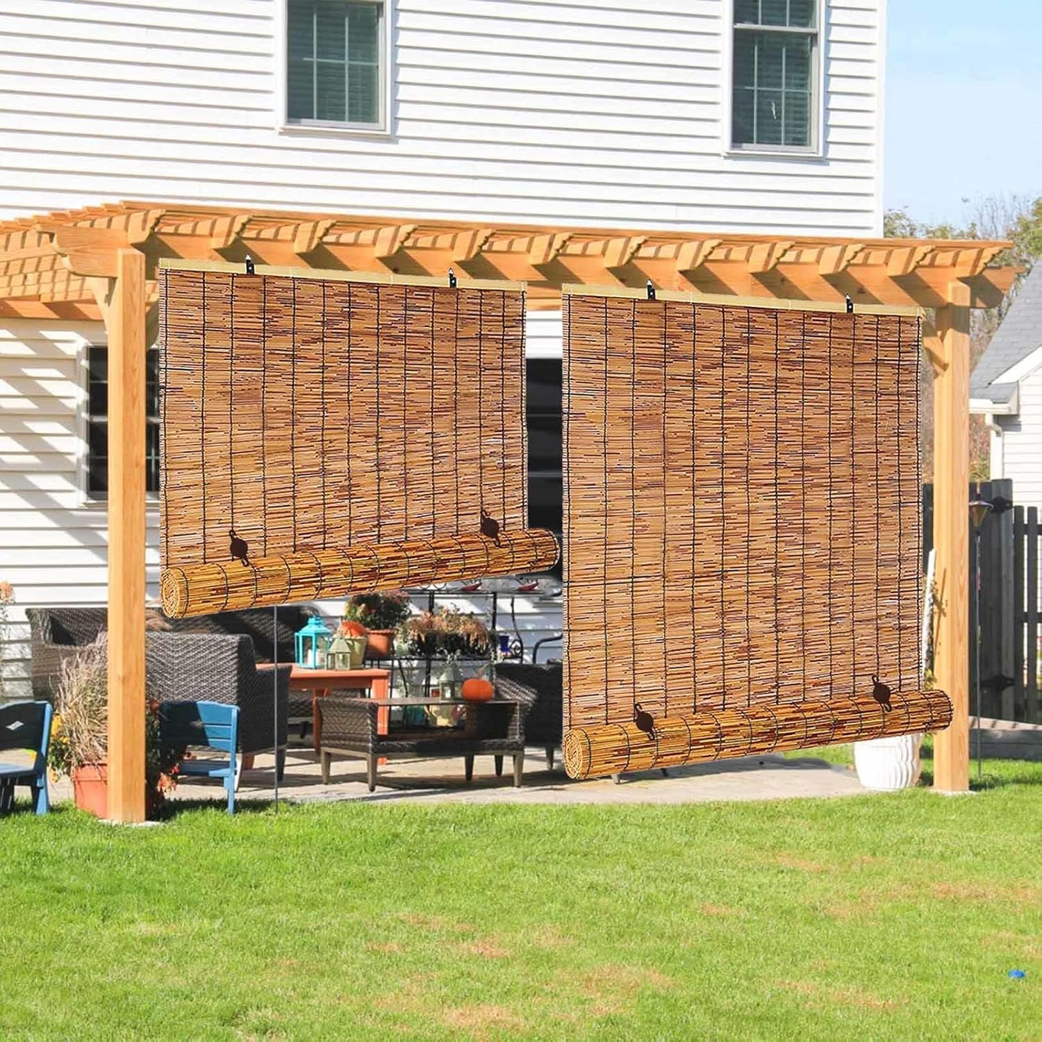 Suwooy Bamboo Roller Blinds Outdoors, Carbonised Natural Reed Curtains ...