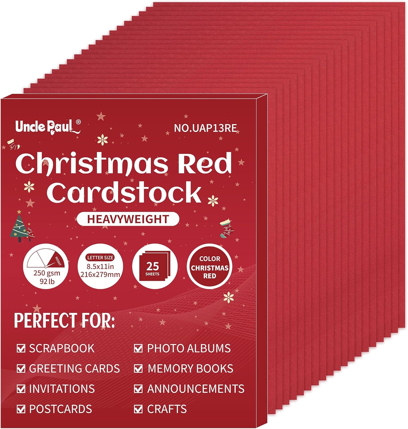 25 Sheets Christmas Red Cardstock - 8.5'' x 11'' 85lb Double-sided ...
