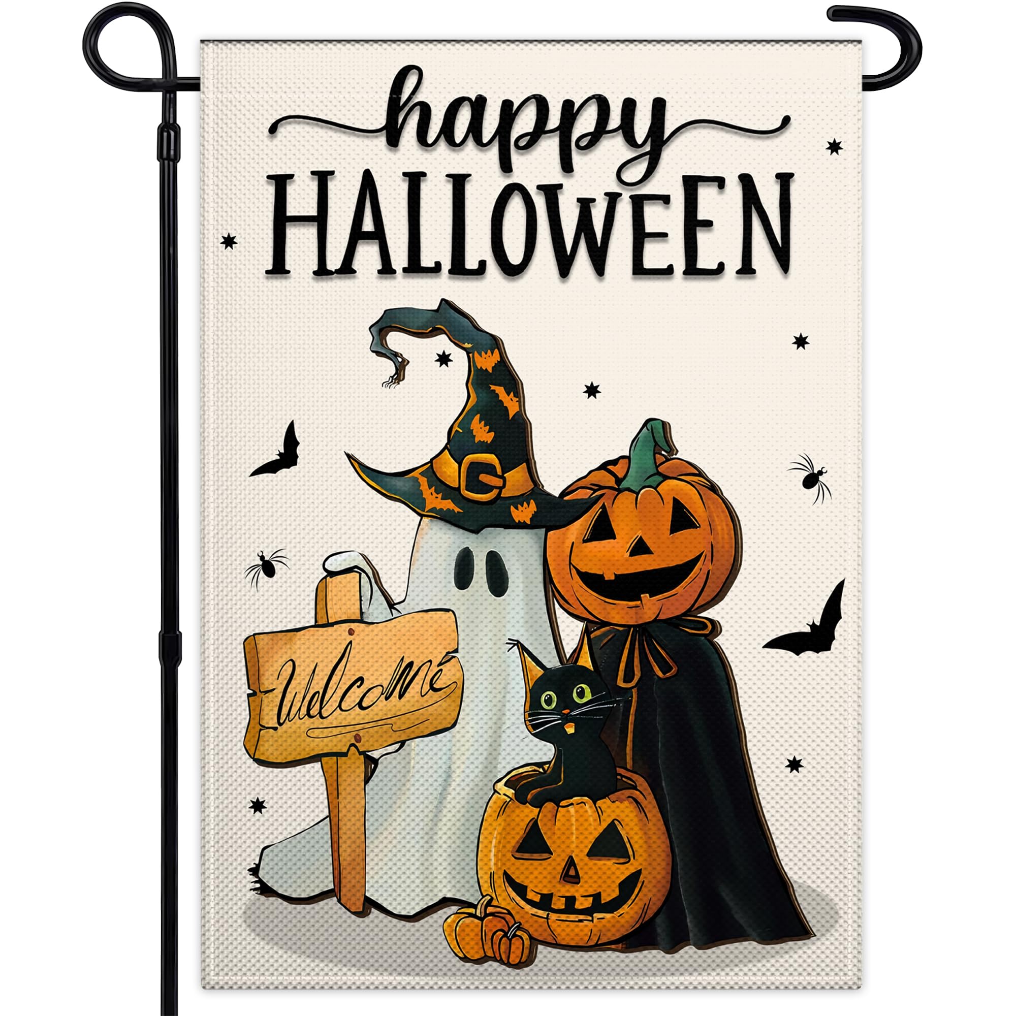 Amazon.com : Happy Halloween Garden Flag 12x18 Double Sided Ghost Jack ...