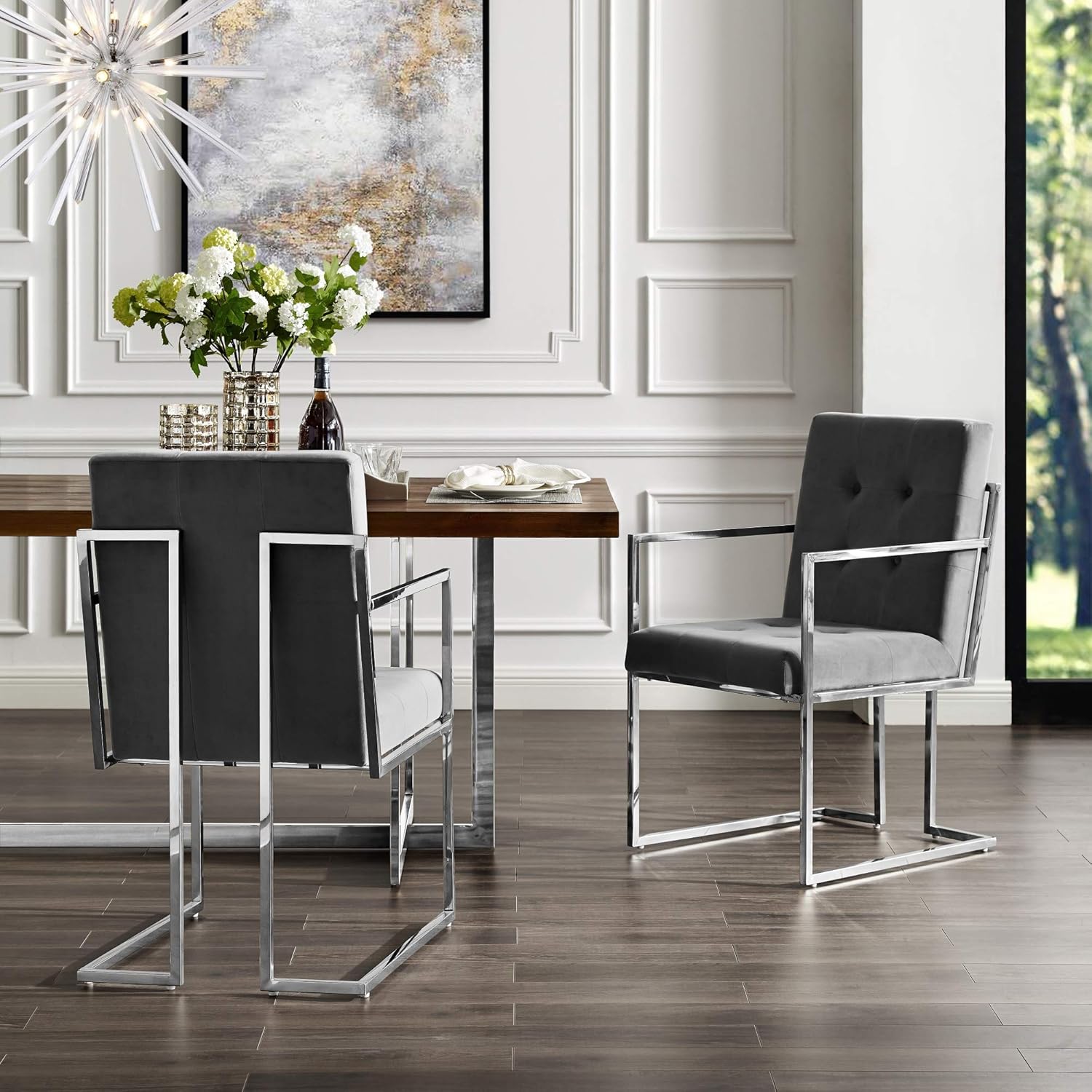 Amazon.com - InspiredHome Grey Velvet Dining Chair - Design: Vanderbilt ...