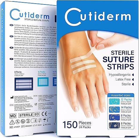 Cutiderm Sterile Skin Wound Closure Suture Strips, 4 Sizes - 150 Strips ...