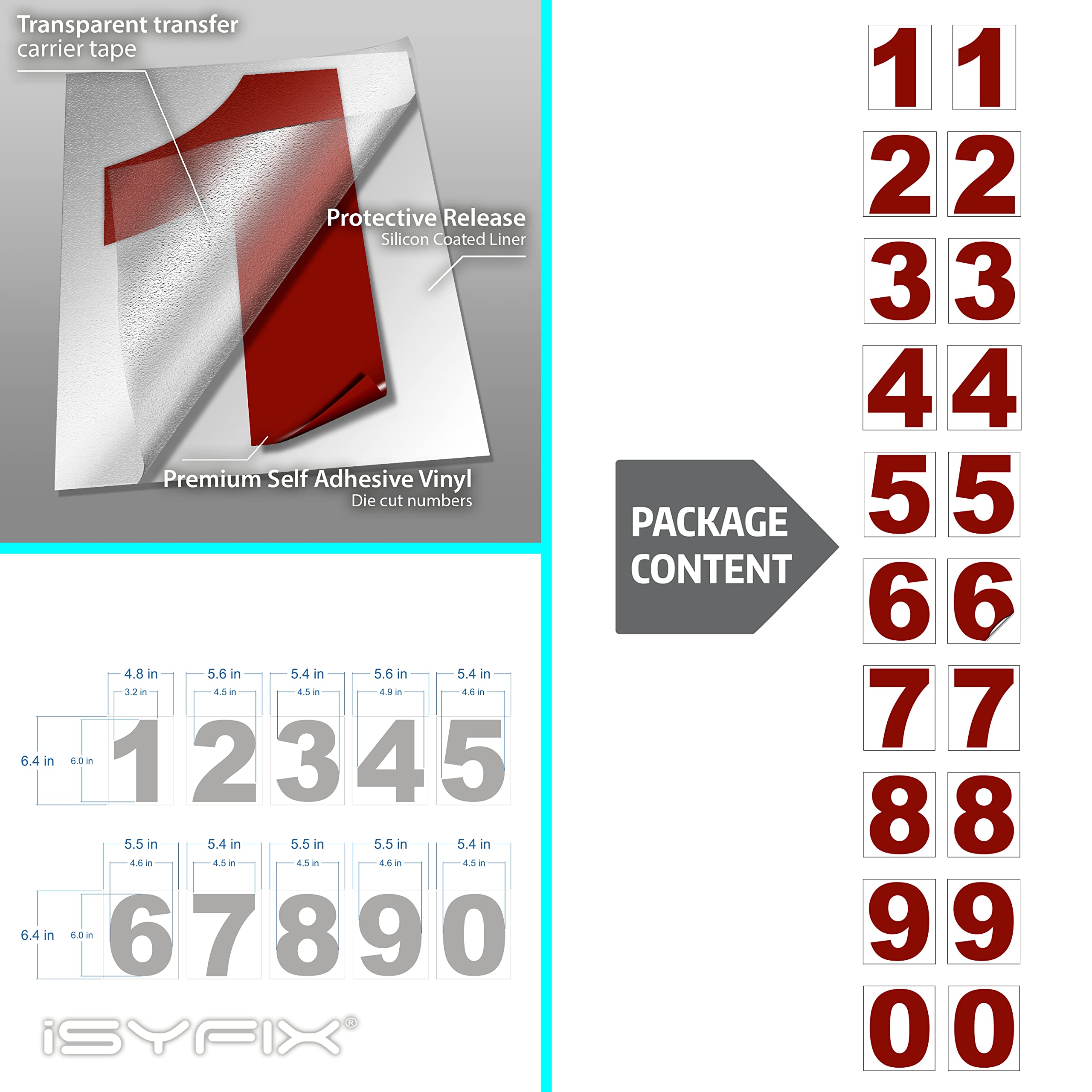4 Inch Self-adhesive Vinyl Numbers 0-9 Red For Mailbox Door ISYFIX Red ...