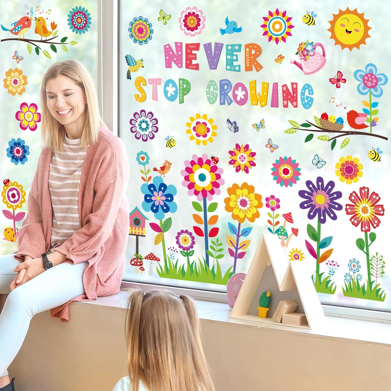 Amazon.com: wondever Spring Summer Kids Colorful Flower Window Clings ...