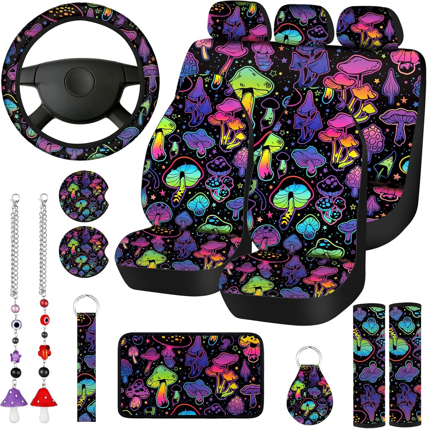 17 Pcs Mushroom Car Seat Covers Mushroom Car Accessories Full Set for ...