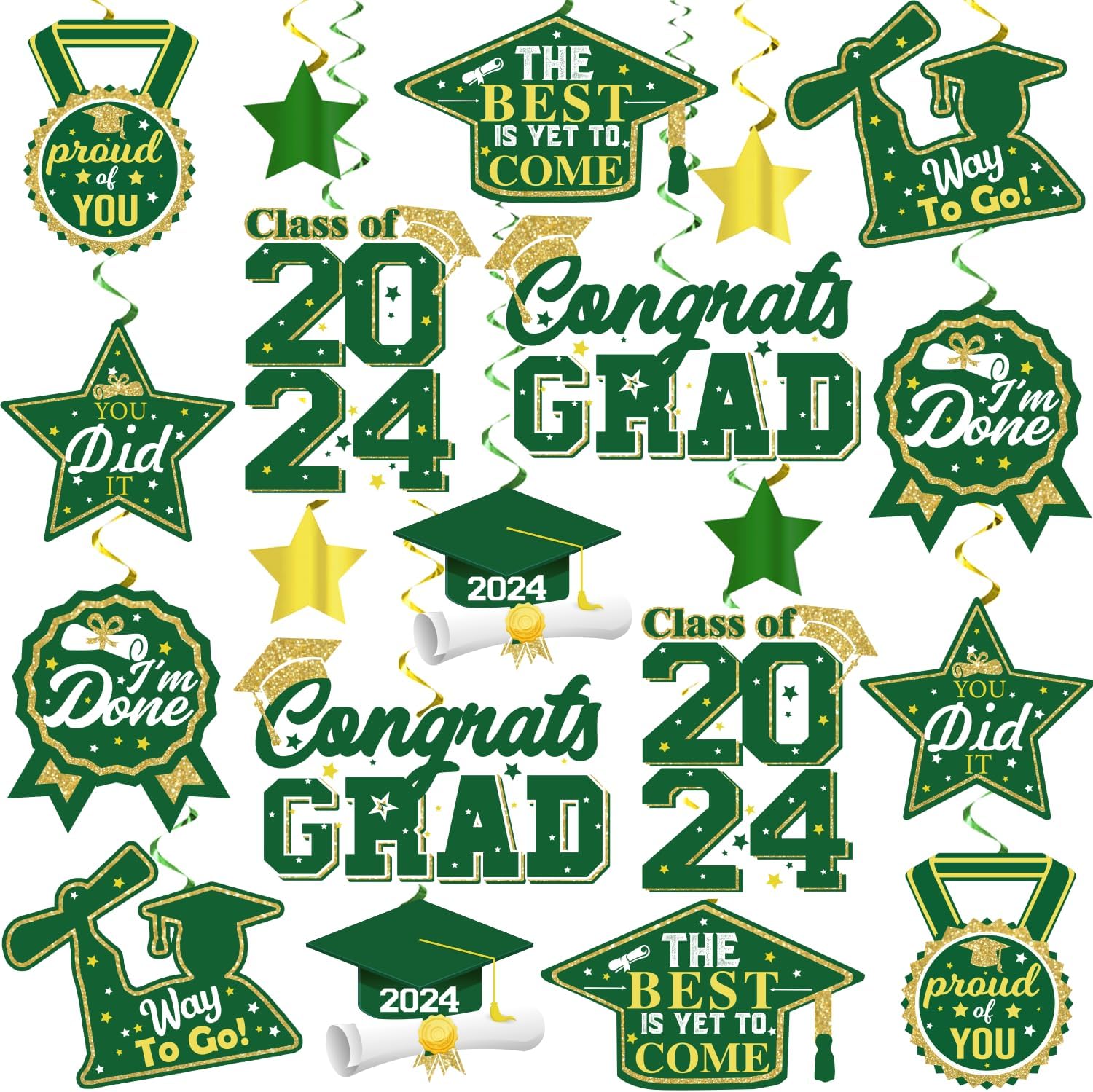Amazon.com: 40Pcs Green and Gold Graduation Party Decorations 2024 ...